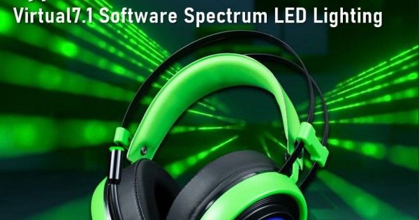 (HEADSET) EGA Type H3 Green Virtual7.1 Software Spectrum LED Lighting