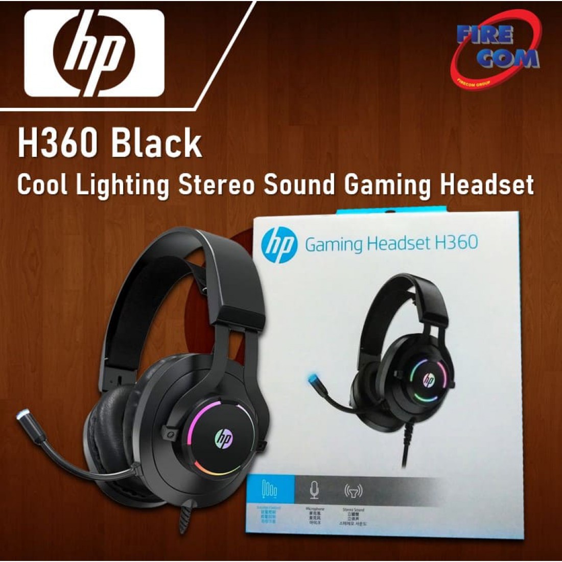 (HEADSET)HP H360 Black Cool Lighting Stereo Sound Gaming Headset