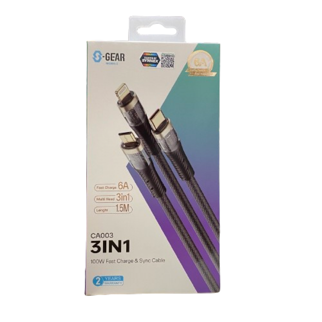 Sgear CA003 3in1 Type-C,Micro,Lightning 1.5m 6A 100W สามารถออกใบกำกับ ...